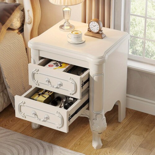Carved white nightstand store