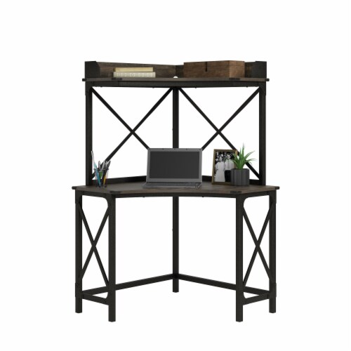 Sauder Steel River ® Corner Computer Desk and Hutch in Carbon Oak, 1 ... Sauder Steel River ® Corner Computer Desk and Hutch in Carbon Oak, 1 ...