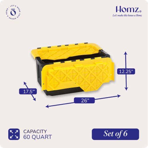 Homz Durabilt 15 Gallon Tough Flip Lid Storage Container Black Yellow
