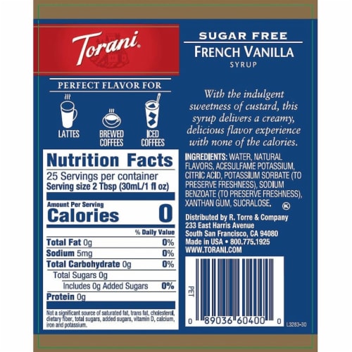 Torani Sugar-Free French Vanilla Syrup (750 Ml), 1 unit - Fry’s Food Stores Torani Sugar-Free French Vanilla Syrup (750 Ml), 1 unit - Fry’s Food Stores