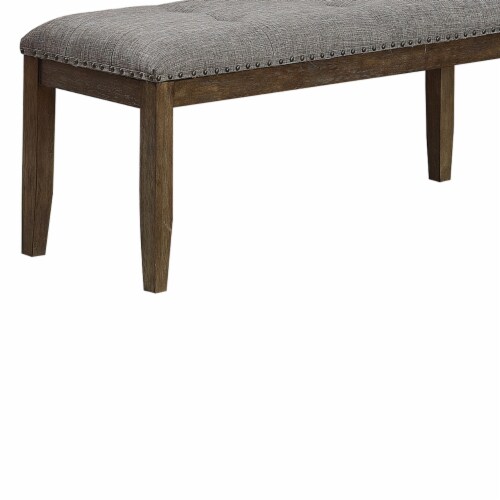 Nailhead Trim Fabric Upholstered Bench With Button Tufting Brown And
