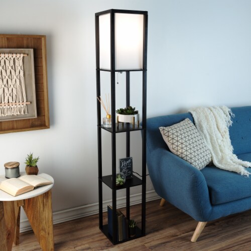Lavish Home Black Etagere Floor Lamp 62.75In 3 Shelves Led Light Fabric Shade 1 unit Mariano s