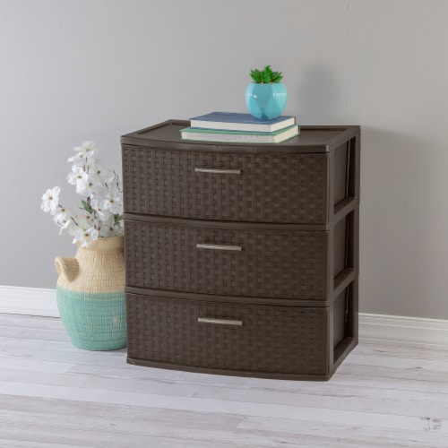 Sterilite 3 Drawer Wide Weave Storage Tower Plastic Organizer Drawers