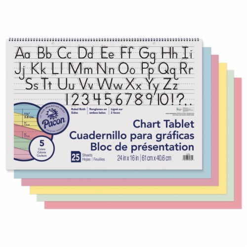 Pacon Colored Chart Tablet Manuscript 5 Colors 1 12 Ruled 24 X16 25 Sheets 2pk 24x16