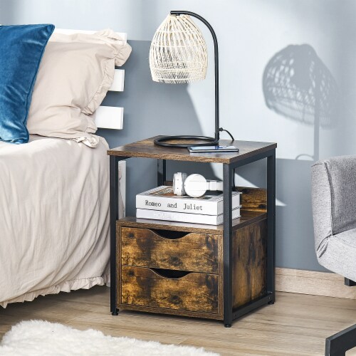 20 Side Table Industrial End Table Organizer w Storage Drawers Shelf Brown 1 Unit City Market