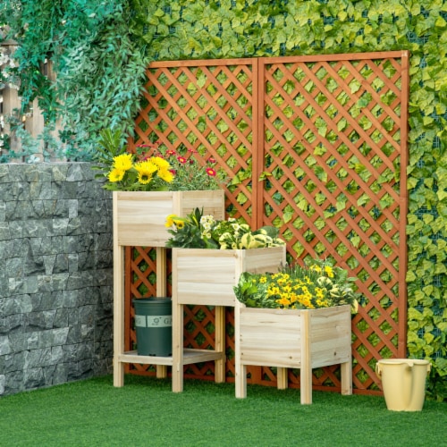 3 Tier Raised Garden Bed W Storage Shelf Elevated Wooden Planter Box