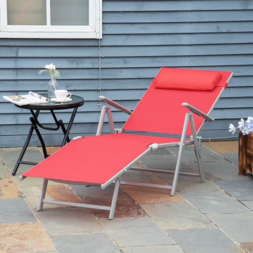 Outdoor Folding Lounge Chair, Reclining Beach, Lawn & Pool Chaise, Red ... Outdoor Folding Lounge Chair, Reclining Beach, Lawn & Pool Chaise, Red ...