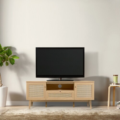 Finley Farmhouse Caned TV Stand with Drawer Storage Fits TVs up to 65 59x 15x 24 Metro Market