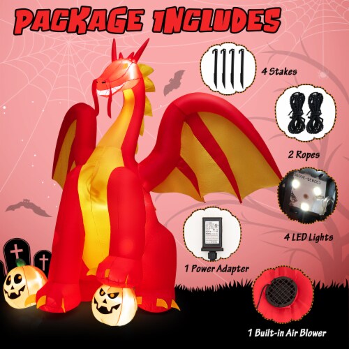 Costway 10 Ft Inflatable Giant Animated Fire Dragon Outdoor Halloween