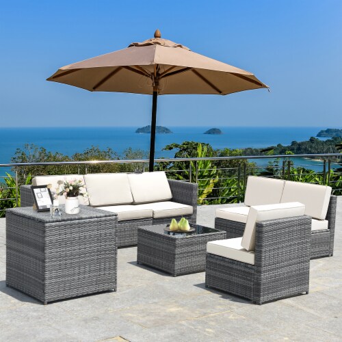 Costway 8 PCS Wicker Sofa Rattan Furniture Set Patio Furniture w Storage Table White 8 PCS Mariano s
