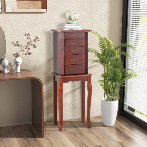 Costway Jewelry Cabinet Storage Chest Stand Organizer Wood Box for Home Walnut 22 X8.5 X42 L X W X H Fry s Food Stores