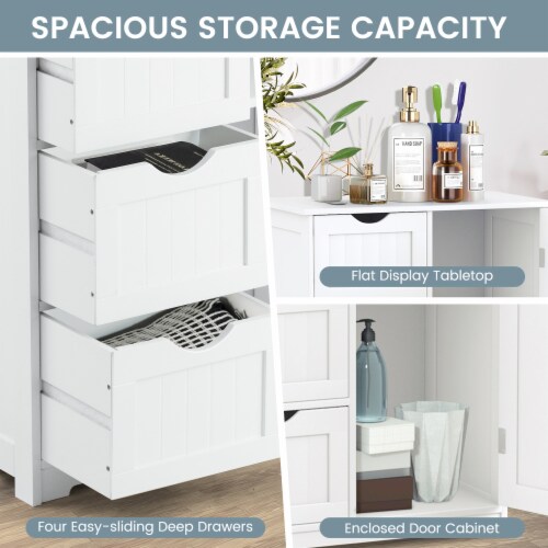 Costway Bathroom Storage Wooden 4 Drawer Cabinet Cupboard 2 Shelves Free Standing White 22 x12 x 32 Fry s Food Stores