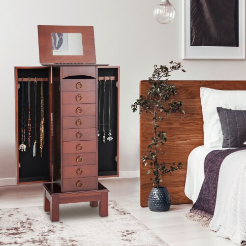 Costway Wood Jewelry Cabinet Armoire Storage Box Chest Stand Organizer Indoor Bedroom 10.5 D X16 W X40 H Foods Co