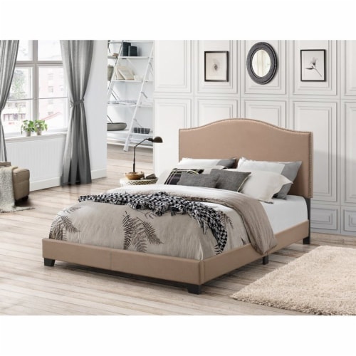 Home Fare Camelback Upholstered Queen Bed in Latte Brown Fabric 1 Fry s Food Stores