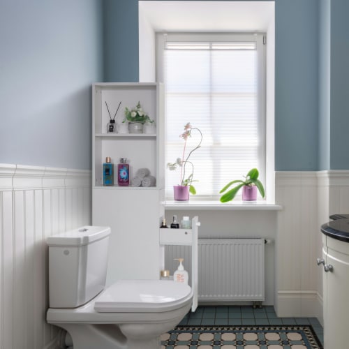 Slim white bathroom storage store