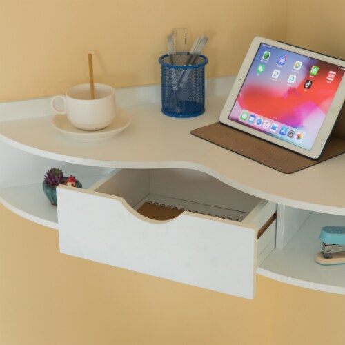 White Corner Desk Heart Shaped Wall Mounted Office Table with Drawer and Two Shelves White Smith s Food and Drug