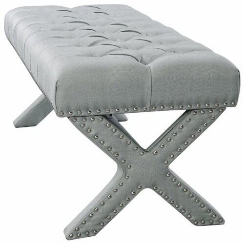 Posh Living Kennedy Linen Button Tufted Silver Nailhead Trim X Leg