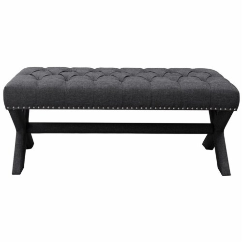 Posh Living Kennedy Linen Button Tufted Silver Nailhead Trim X Leg