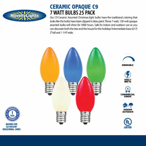 25 Pack C9 Outdoor Ceramic Christmas Replacement Bulbs Blue C9 E17