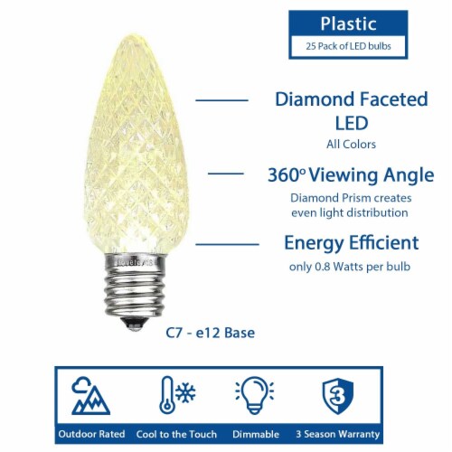 25 Pack C7 Led Outdoor Christmas Replacement Bulbs Orange C7 E12 Base