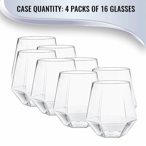Clear Hexagonal Stemless Plastic Wine Goblets 12 Ounce 64 Glasses