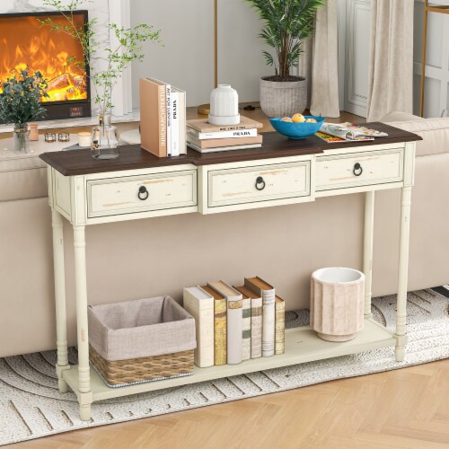 Slickblue 52 Inch Farmhouse Console Table with 3 Drawers and Open Storage Shelf for Hallway 1 Unit Smith s Food and Drug