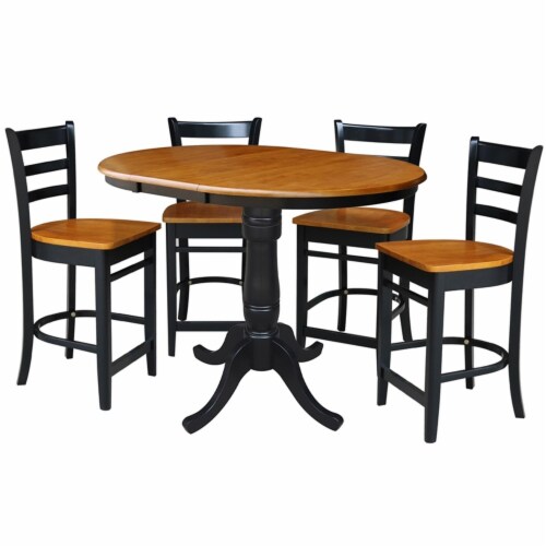 36 Round Solid Wood Counter Height Extension Table In Black Cherry And 4