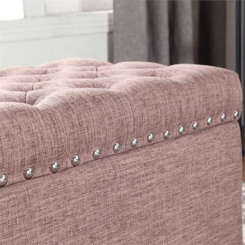 Nathaniel Home Brantley 18 Fabric Tufted Nailhead Storage Ottoman In