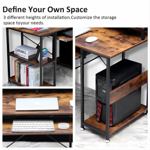 Sut 47 Inch Computer Desk With Storage Shelves Monitor Stand