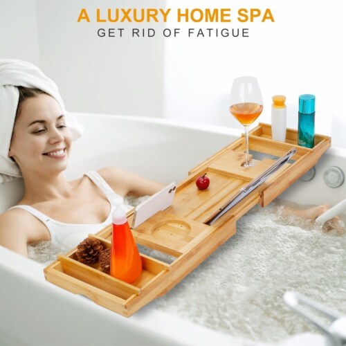 Bathtub Caddy Tray Crafted Bamboo Bath Tray Table Extendable Reading Rack Tablet Phone Holde 1 unit Mariano s