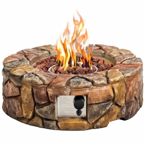 28 Inch Stone Gas Fire Pit 40000 Btu Propane Patio Yard W Lava Rocks 1 Unit Qfc