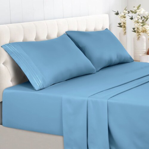 6 Piece Premier Collection Fitted Egyptian Cotton Bed Sheet Set Blue Twin twin King Soopers