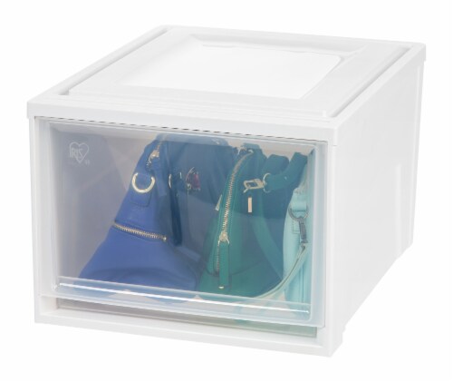 Iris Usa 44qt Plastic Clear Stackable Shallow Storage Drawers Chest Box