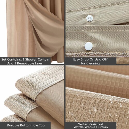 Dainty Home Waffle Weave Complete Shower Curtain With Detachable Fabric