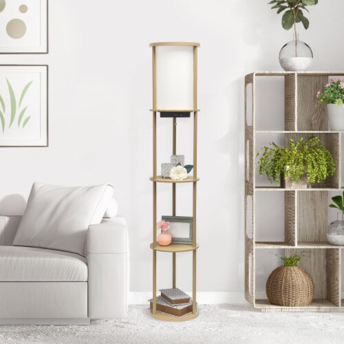 62.5 Round Modern Shelf Etagere Organizer Storage Floor Lamp With 2 Usb Charging Ports Tan 1 unit Fred Meyer