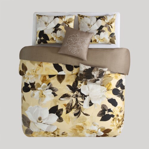 Bebejan Yellow Magnolia 100 Cotton 5 Piece Reversible Comforter Set