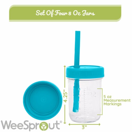 WeeSprout Glass Cups With Lids Straws Spill Resistant Smoothie Jars for Kids Set of Four 8 oz City Market