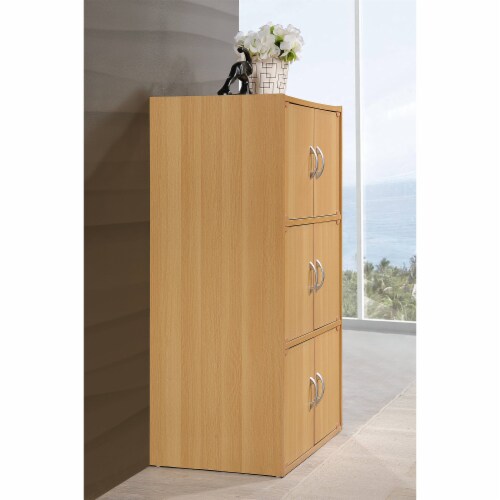 Hodedah 6 Door Enclosed Multipurpose Storage Cabinet for Home and Office Beech 1 Piece Foods Co