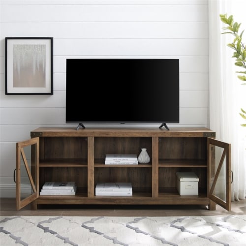 58 inch Rustic Farmhouse 2 Door TV Stand in Dark Oak Reclaimed Barnwood 1 Gerbes Super Markets