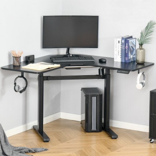 65.75 Electric Height Adjustable Stand Up Desk V Shaped Office Desk Black 1 Unit Baker s