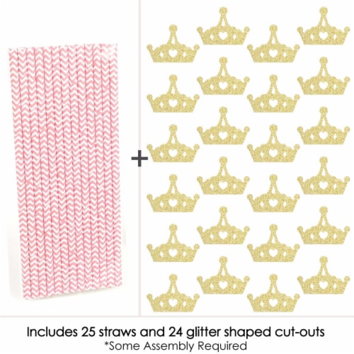 Big Dot Of Happiness Gold Glitter Princess Crown Straws No Mess Cut Outs And Paper Straws 24 Ct