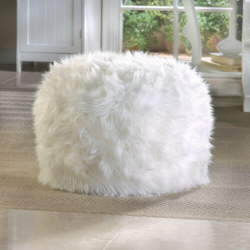 FUZZY WHITE OTTOMAN POUF 1 Fry s Food Stores
