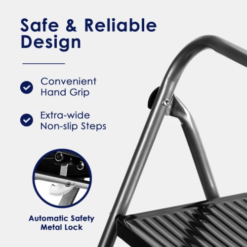 Delxo Folding Portable Alloy Steel 3 Step Stool Stepladder w Hand Grip Gray 1 Piece Gerbes Super Markets