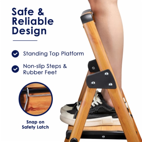 Delxo Aluminum Folding 3 Step Stool Stepladder w Long Handrail Woodgrain Finish 1 Piece Fry s Food Stores