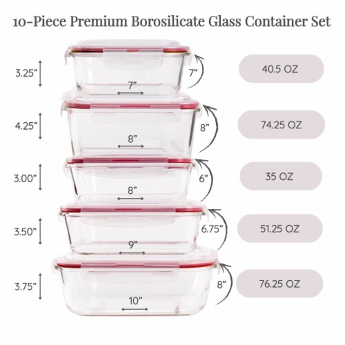 Lexi Home 10-Piece Premium Glass Food Storage Container Set with Red ... Lexi Home 10-Piece Premium Glass Food Storage Container Set with Red ...