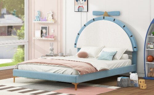 Simplie Fun Full Size Upholstered Platform Bed with Alarm Clock Shaped Headboard Blue 1 count Fry s Food Stores