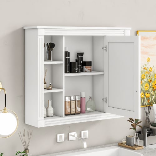 White bathroom wall cabinet with mirror store