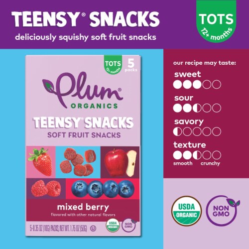 Plum Organics Teensy Snacks Soft Fruit Snacks Mixed Berry 5 Count Pack Of 8 Pack Of 8