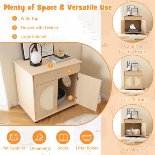 Hivvago Cat Litter Box Enclosure With Sisal Scratching Doors And