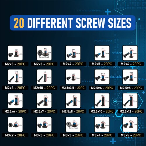400pcs Bolt Dropper Laptop Screws W Blue Nylok 20 Sizes Titanium